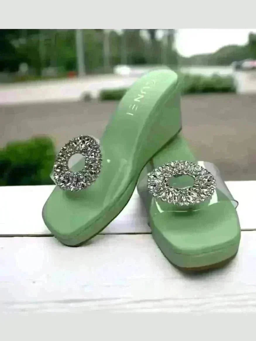 Pastel Green Wedges with Transparent Strap Cunei India